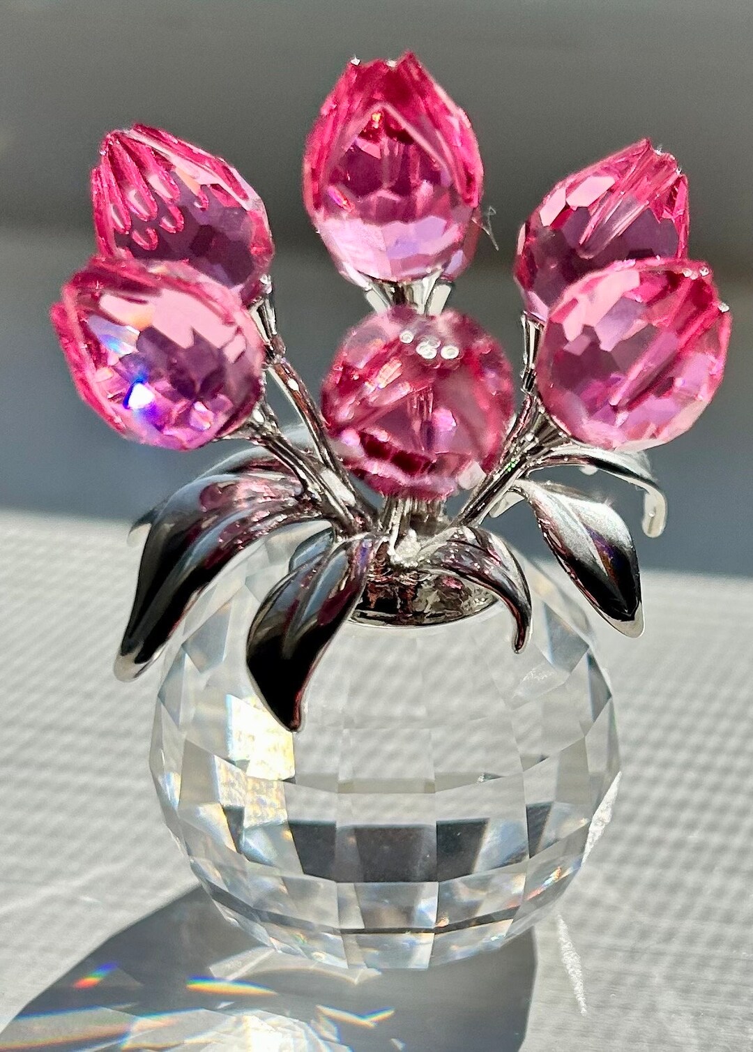 Crystal Rose Bouquet Flower Figurine Pink Rose Gifts for Women Her on ...