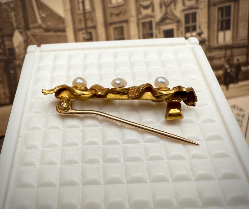1800's 10K Gold Lingerie Pin W Freshwater Pearls / Genuine Freshwater ...