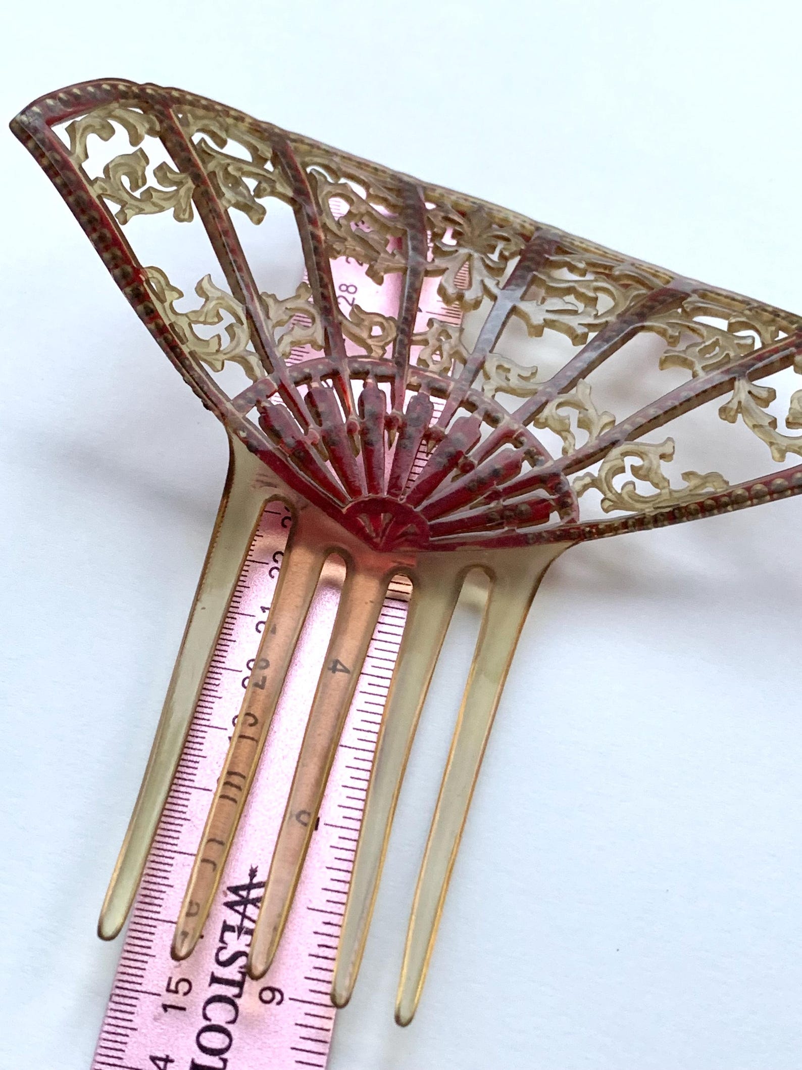 Early 1900s Decorative Hair Fan Comb Art Deco Period Ornate Celluloid ...
