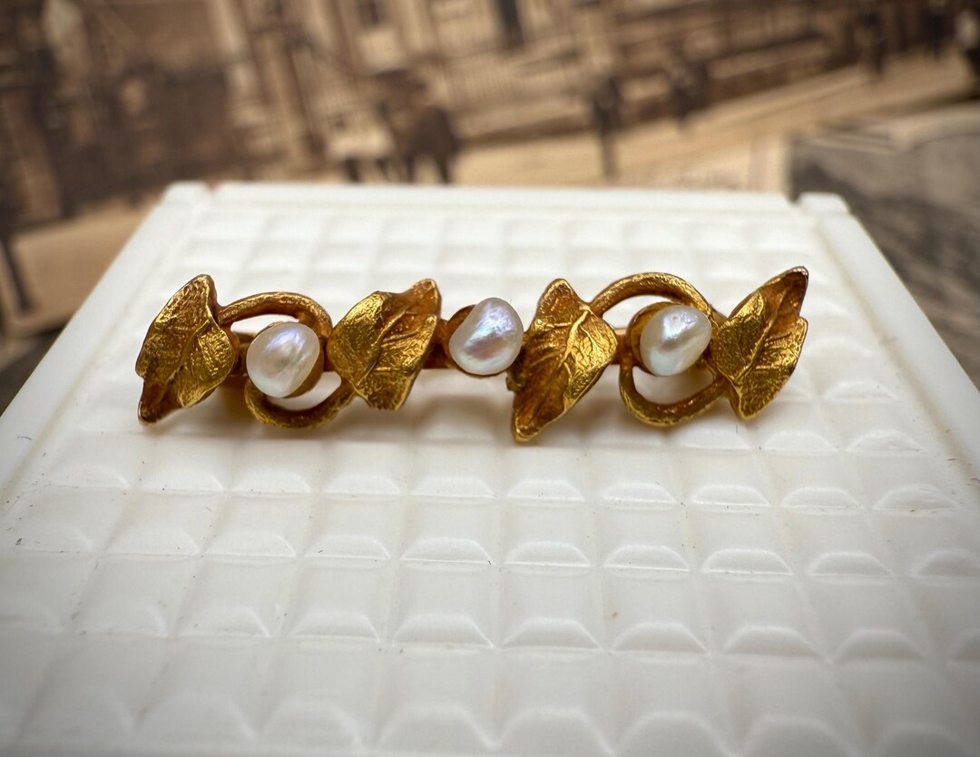 1800's 10K Gold Lingerie Pin W Freshwater Pearls / Genuine Freshwater ...
