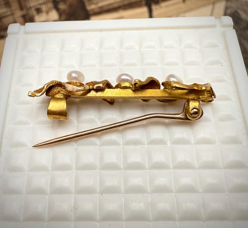 1800's 10K Gold Lingerie Pin W Freshwater Pearls / Genuine Freshwater ...