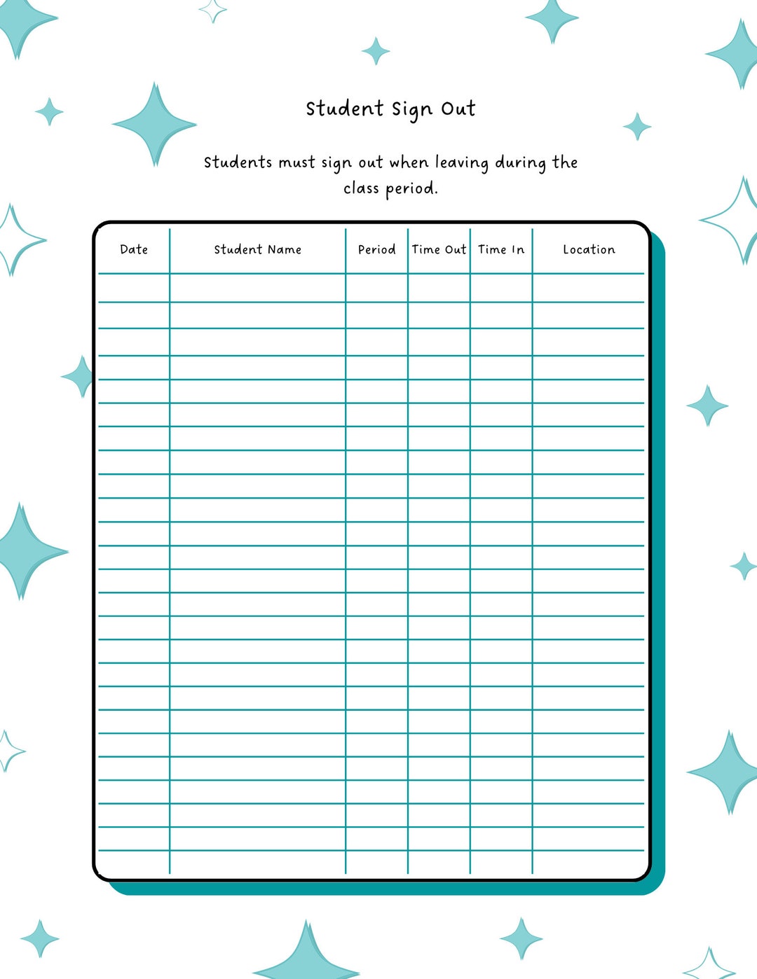 Student Sign Out Sheet ( Decorative Sign Out Sheet, Classroom, Teacher ...