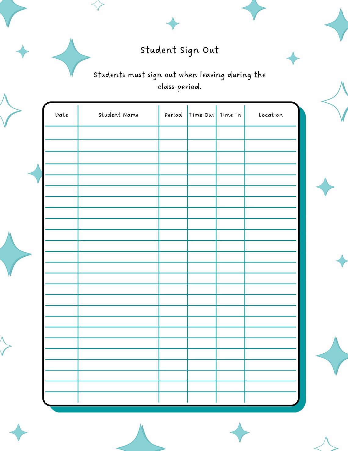 Student Sign Out Sheet ( Decorative Sign Out Sheet, Classroom, Teacher ...