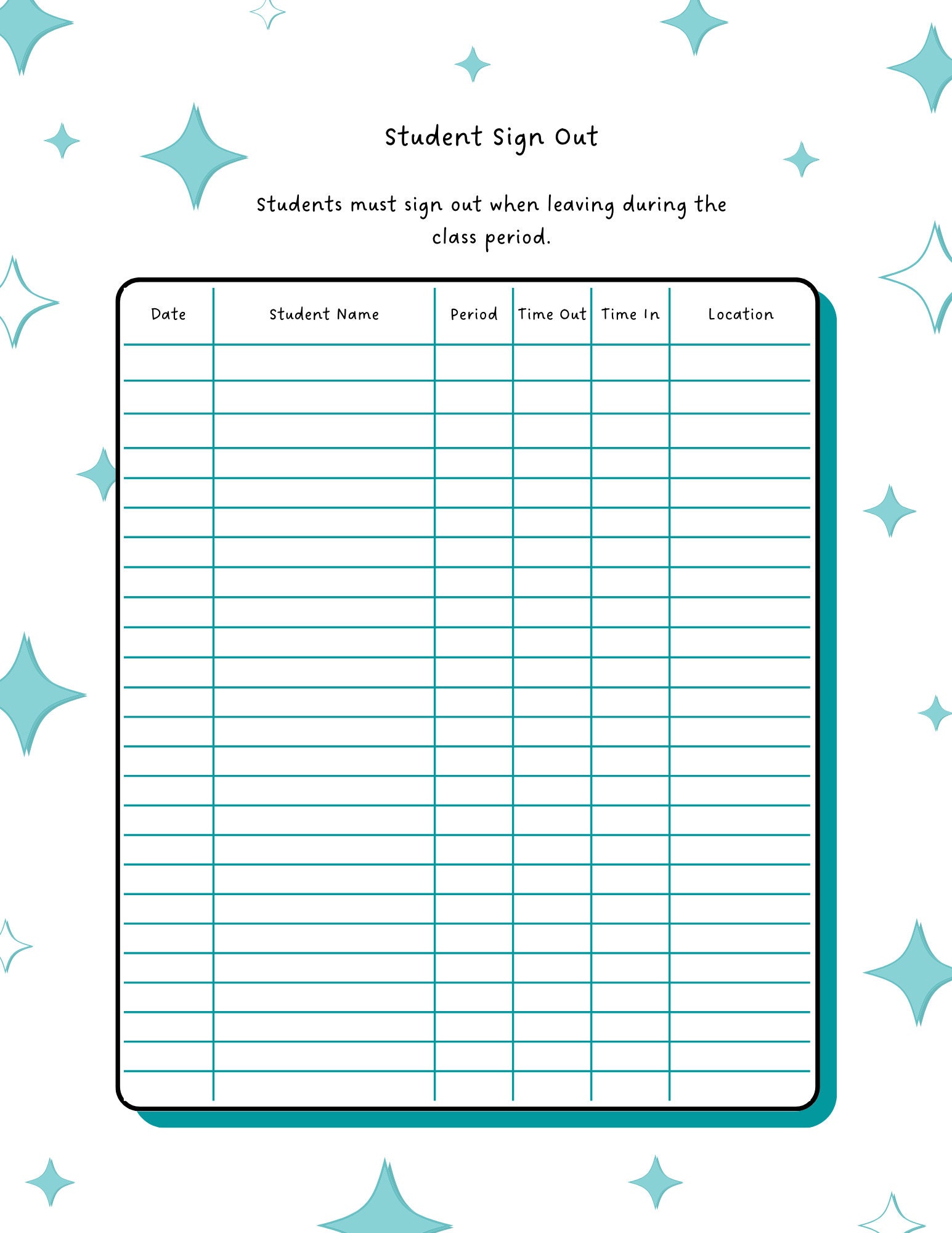 Student Sign Out Sheet ( Decorative Sign Out Sheet, Classroom, Teacher ...