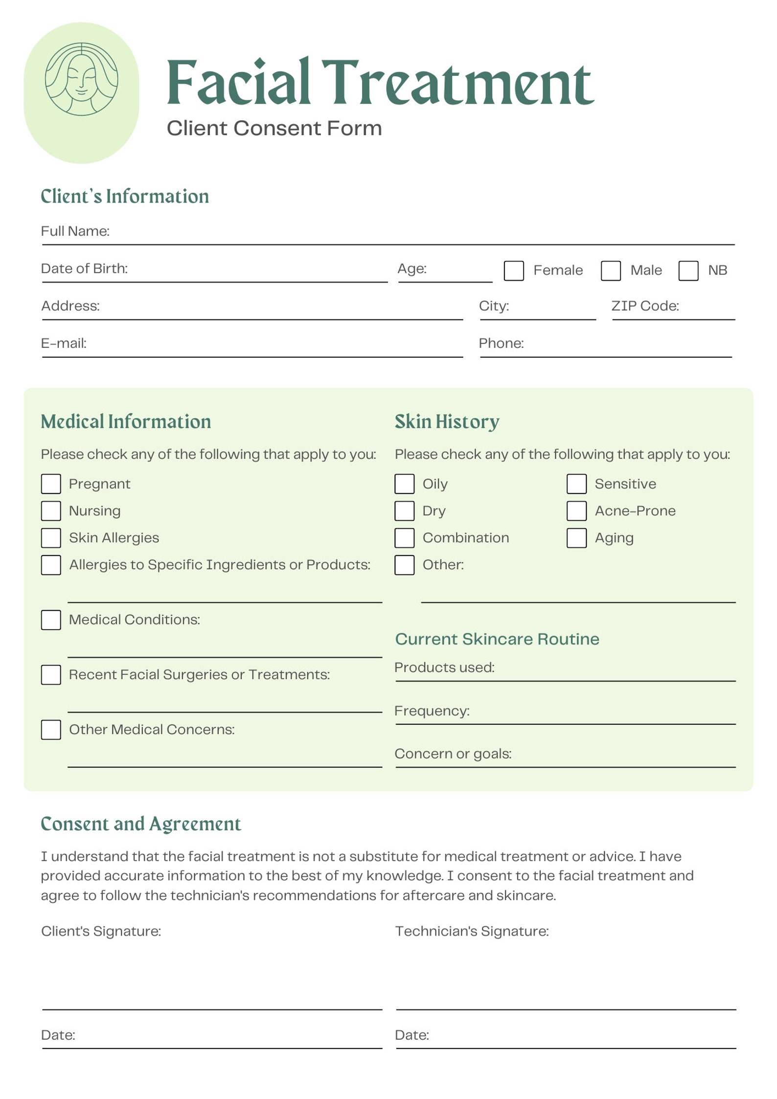 Skin/facial Treatment Consent Forms ( Consent Form, Spa Consent Forms ...
