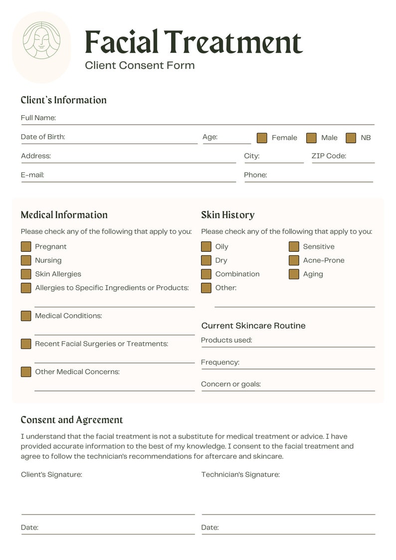 Skin/facial Treatment Consent Forms ( Consent Form, Spa Consent Forms ...