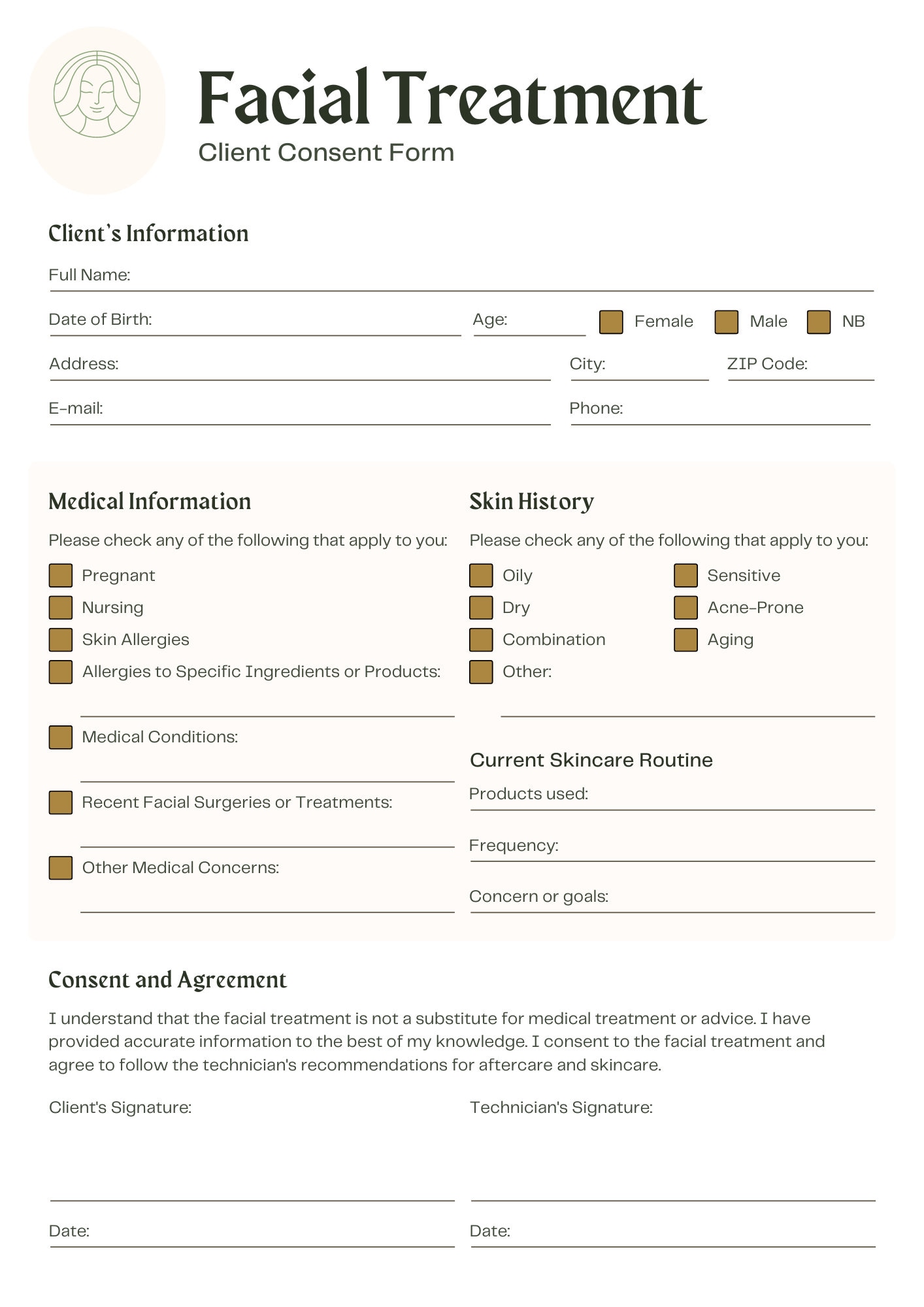 Skin/facial Treatment Consent Forms ( Consent Form, Spa Consent Forms ...