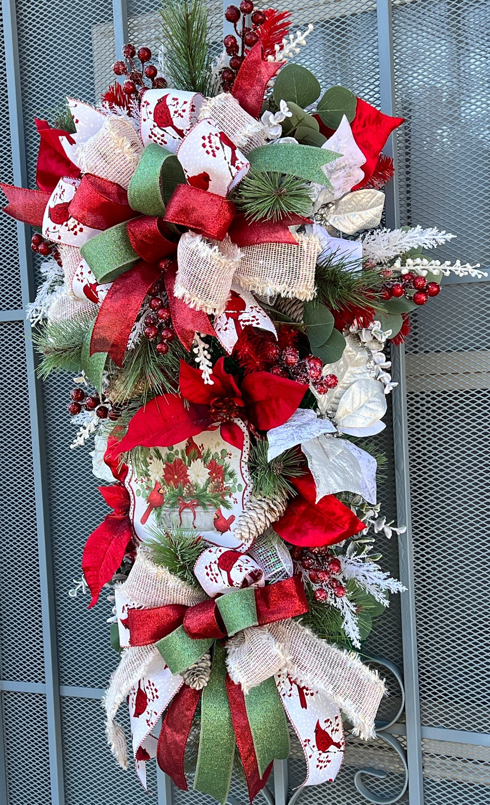 Red Cardinal Christmas Wreath: Poinsettia Holiday Decor - Etsy