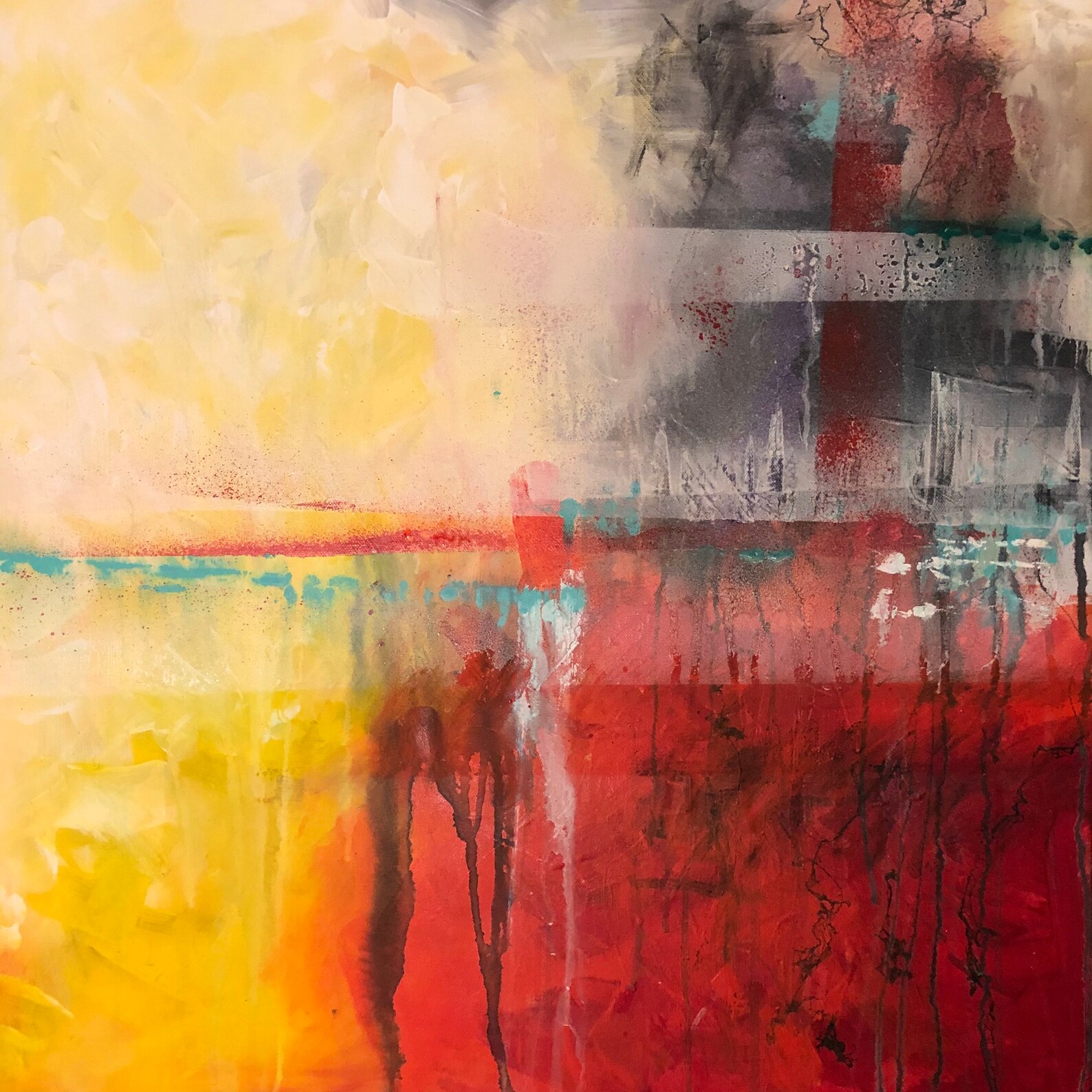 Burn / 2x2 Foot Original Acrylic Painting on Framed Canvas - Etsy