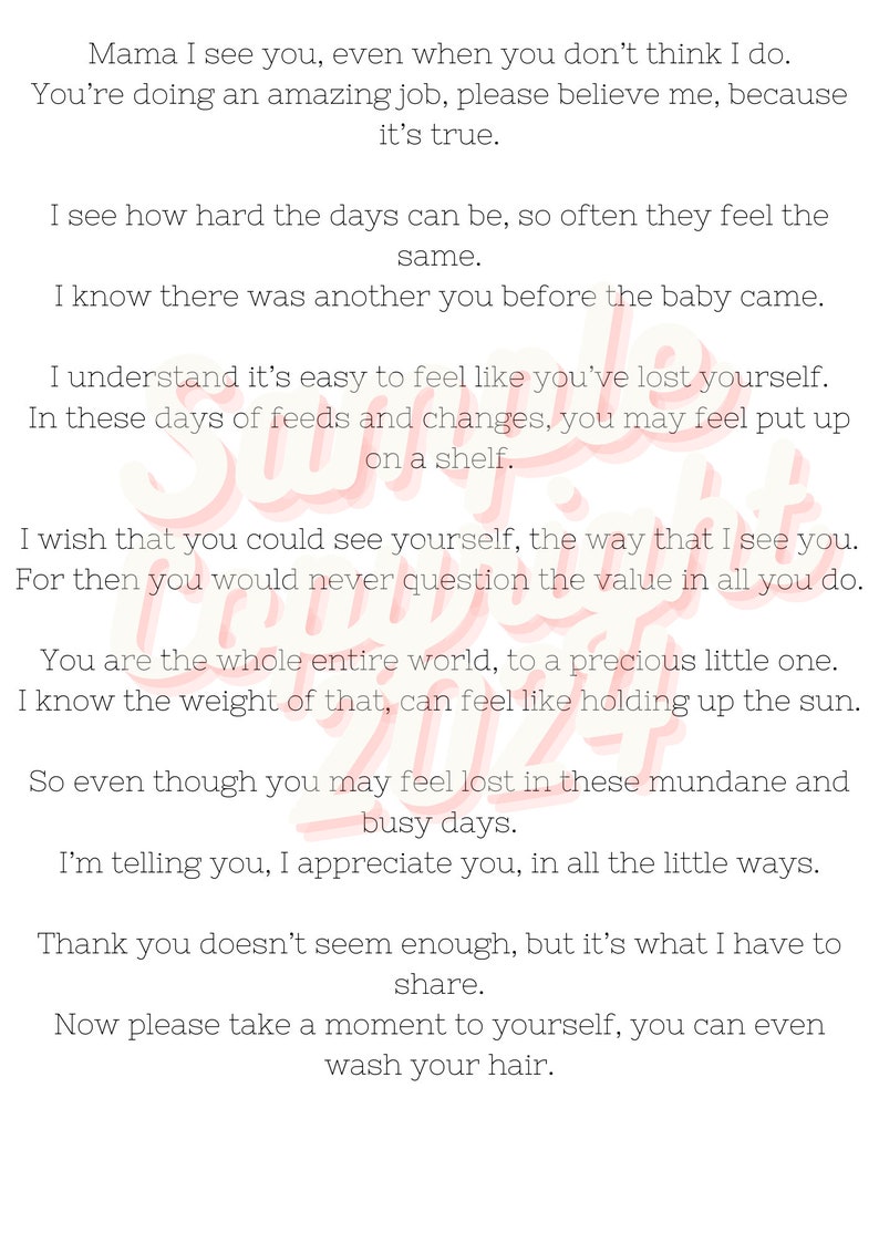 Printable New Mom Poem Card: Postpartum Support Gift (digital Download ...
