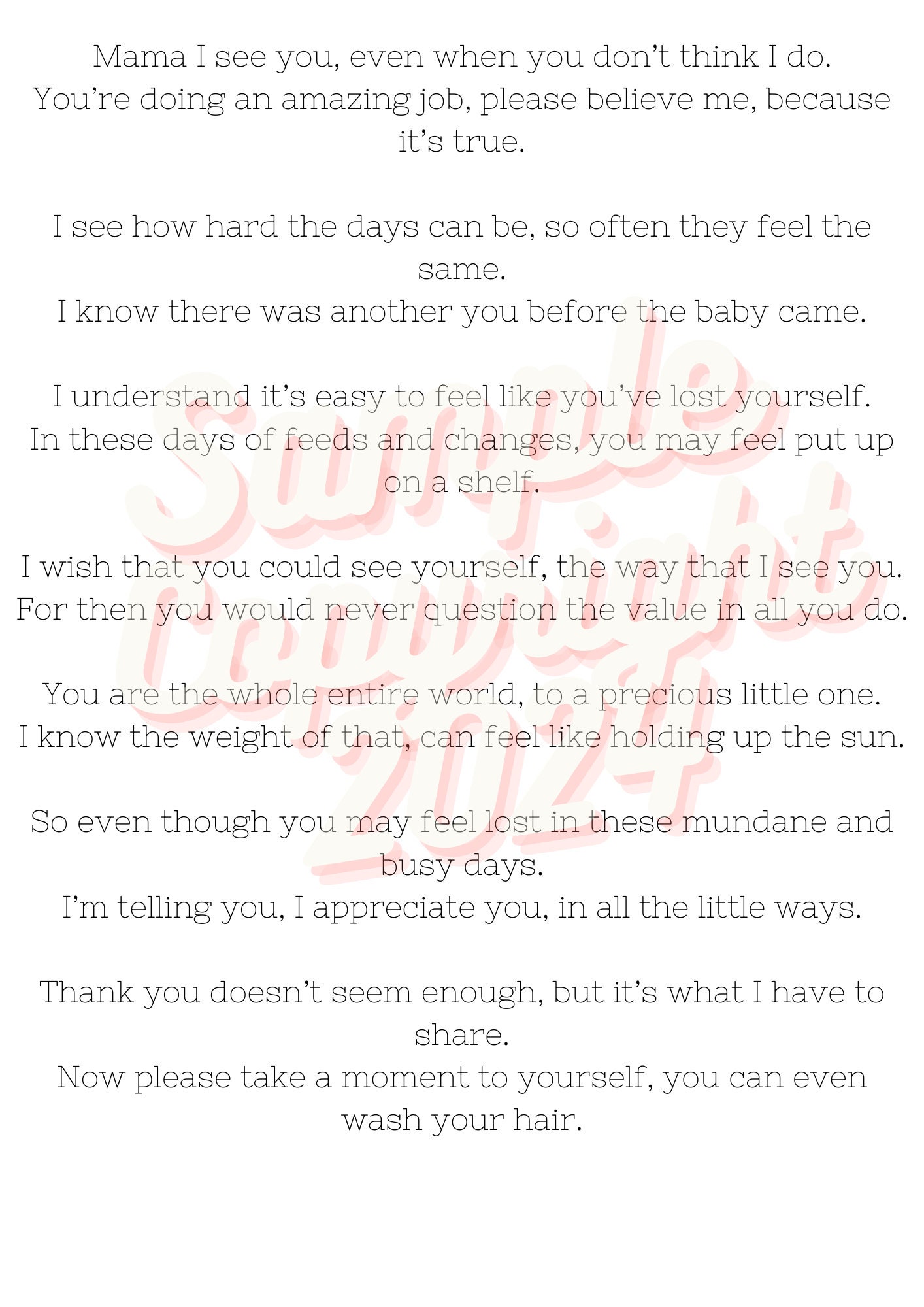 Printable New Mom Poem Card: Postpartum Support Gift (digital Download ...