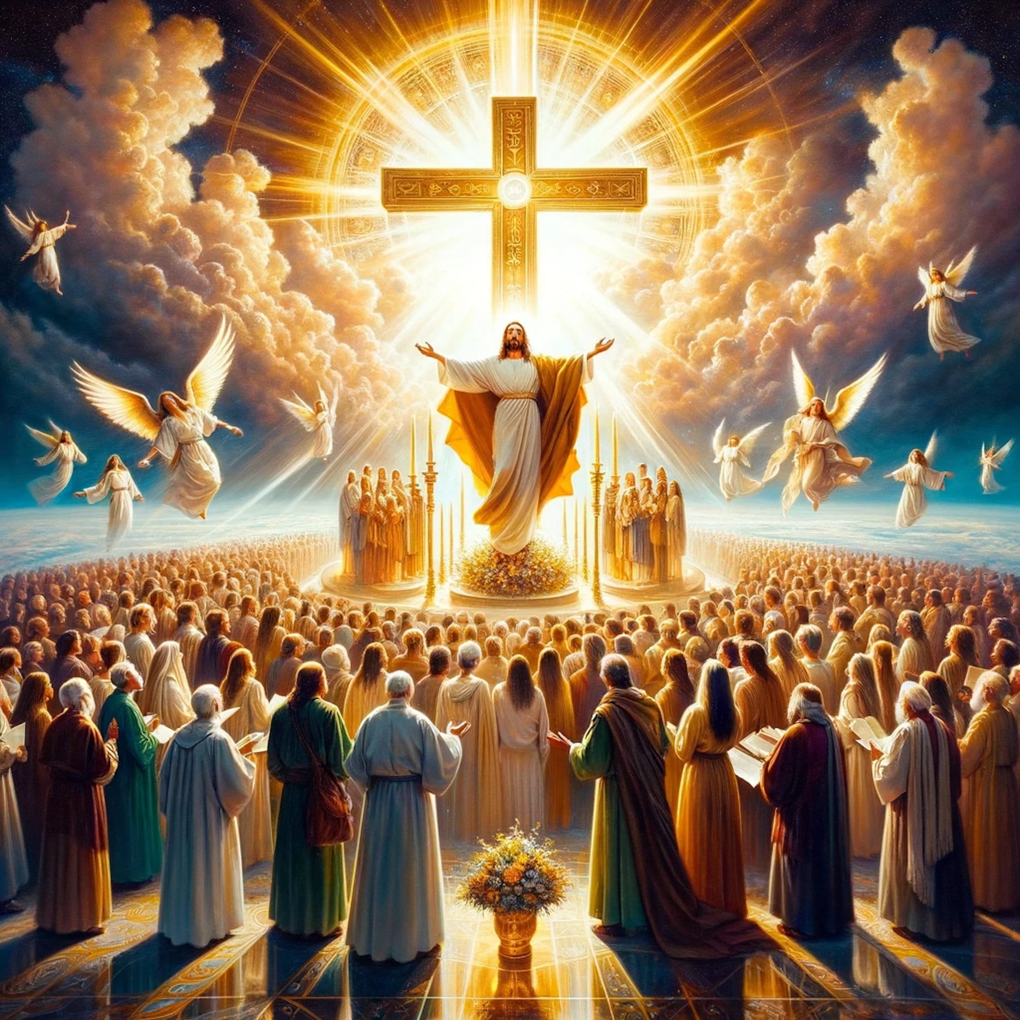 Divine Gathering: A Tapestry of Faith and Light With Cross of Christ ...