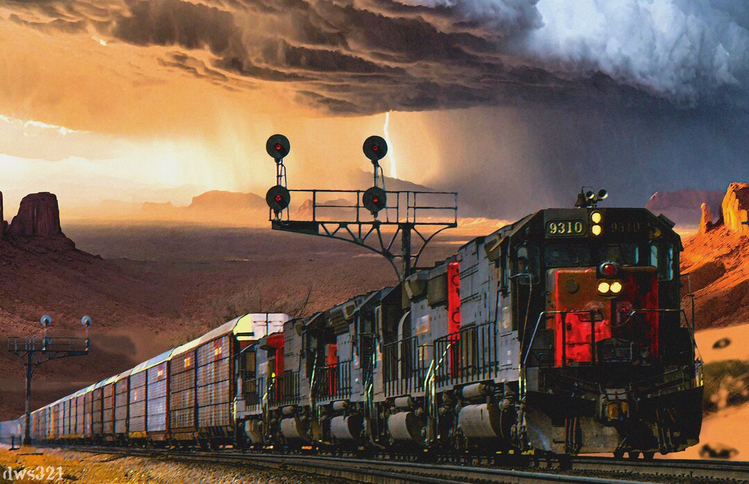 Southern Pacific Railroad Train Artwork (utah Desert) - Etsy