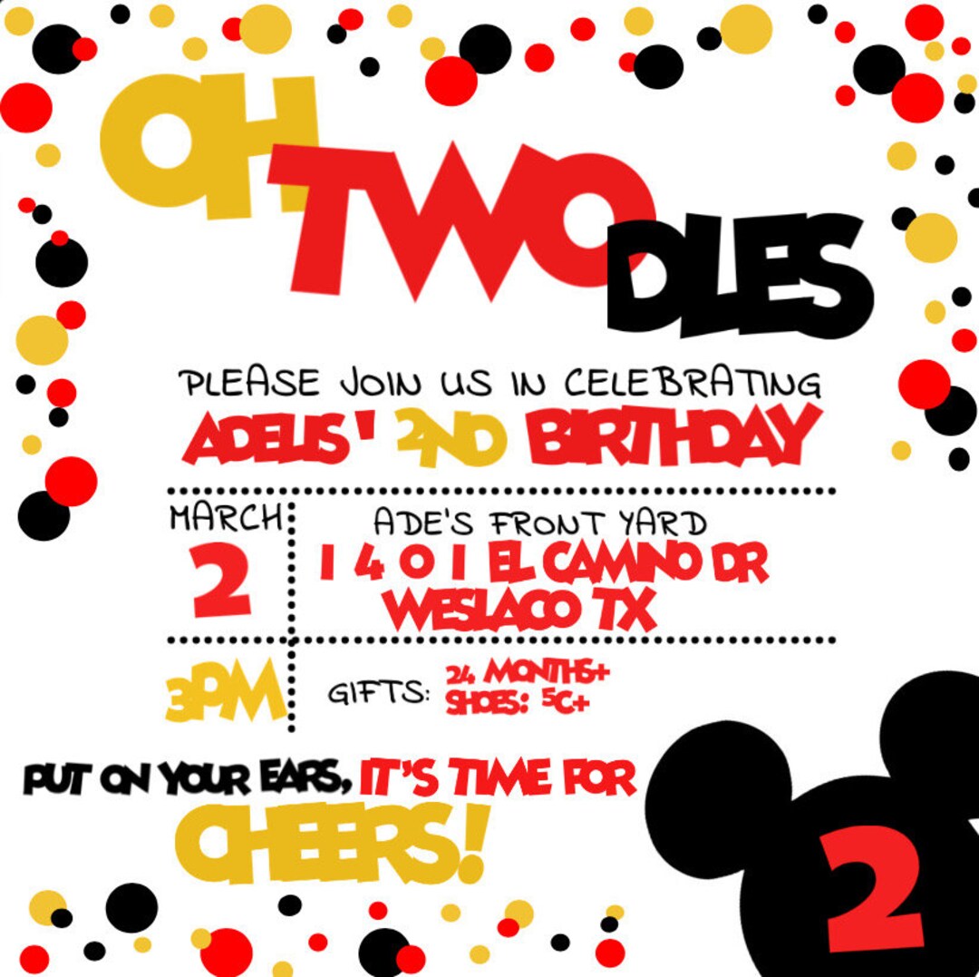 Mickey Mouse Invitation - Etsy
