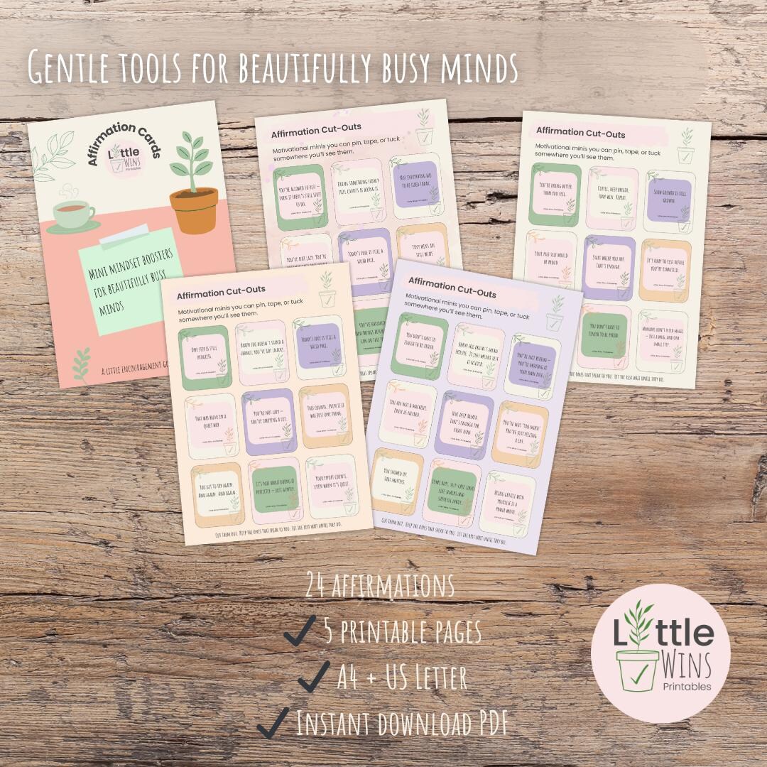 Printable Affirmation Cards – 24 Gentle Motivation Quotes for Overwhelm ...