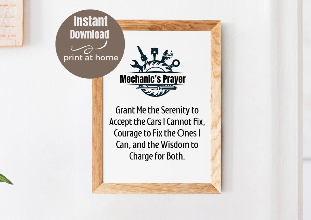 Mechanic Wall Art Funny Mechanic Prayer Digital Download Job Work Gift ...