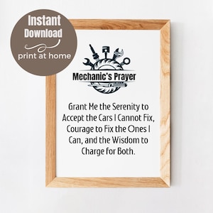 Mechanic Wall Art Funny Mechanic Prayer Digital Download Job Work Gift ...