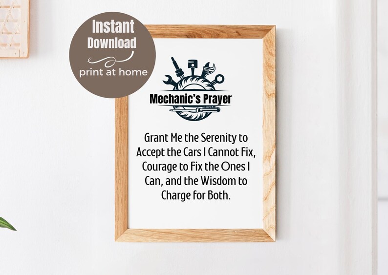 Mechanic Wall Art Funny Mechanic Prayer Digital Download Job Work Gift ...