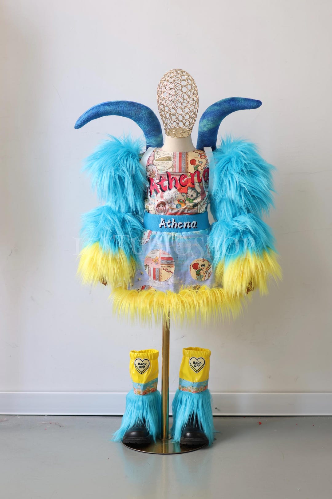 Athena Costume With Blue/yellow Furry Trim & Horned Headpiece, Cosplay ...