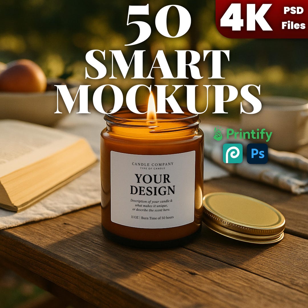 Amber Glass Candle Mockup Bundle: 4K PSD Printify Templates - Etsy