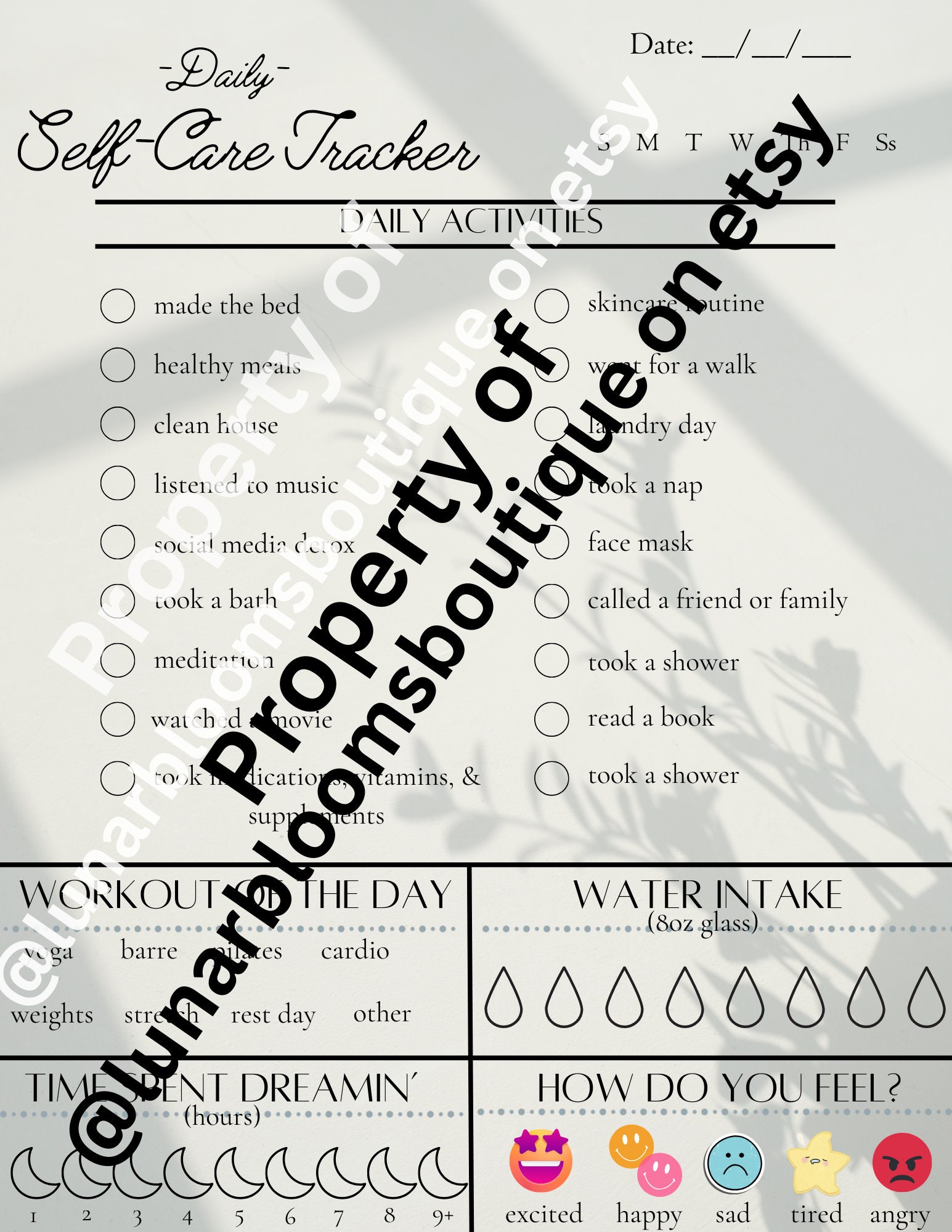 Daily Self-care Tracker PDF || Water Tracker, Exercise Tracker, Sleep ...