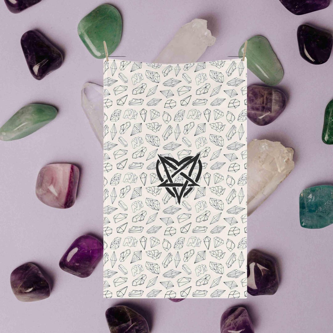 Witchy Altar Cloth Towel – Gothic Pentagon Symbol With Crystal ...