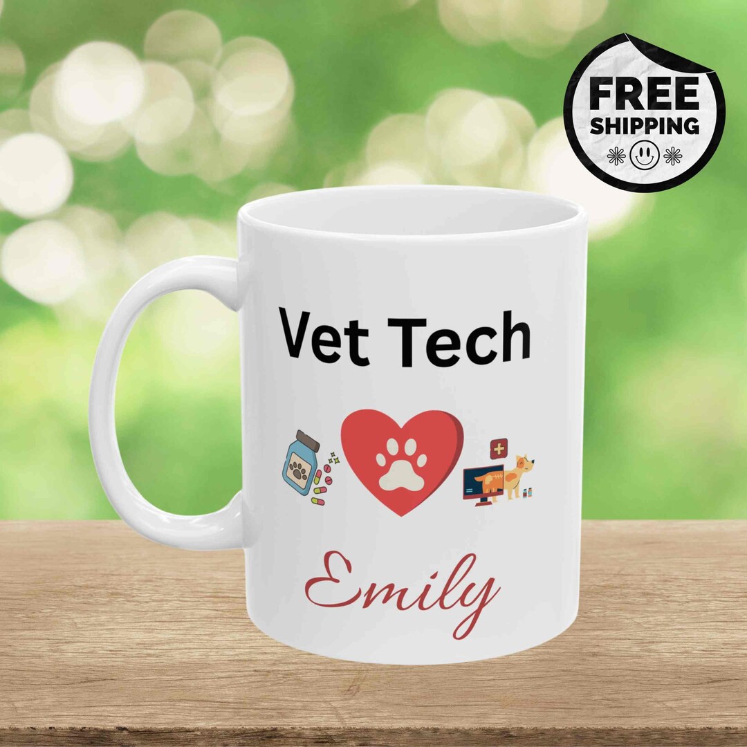 Personalized Vet Tech Mug, Ceramic Coffee Cup With Paw Print - Etsy