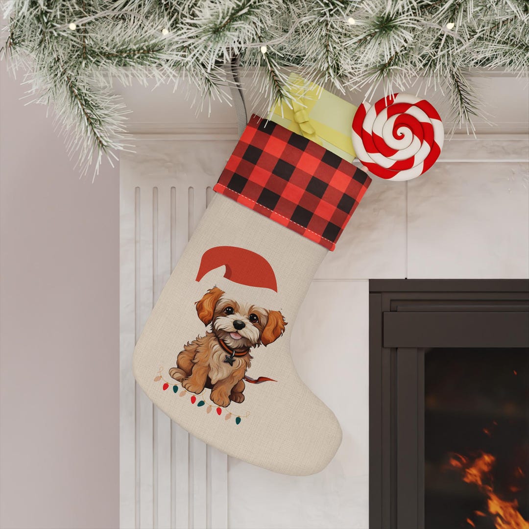 Maltipoo Christmas Stocking, Burlap Christmas Stocking, Dog Christmas ...