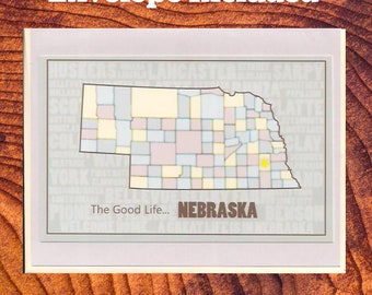 Note Card With Envelope - Greetings From Nebraska - Nebraska State Map ...