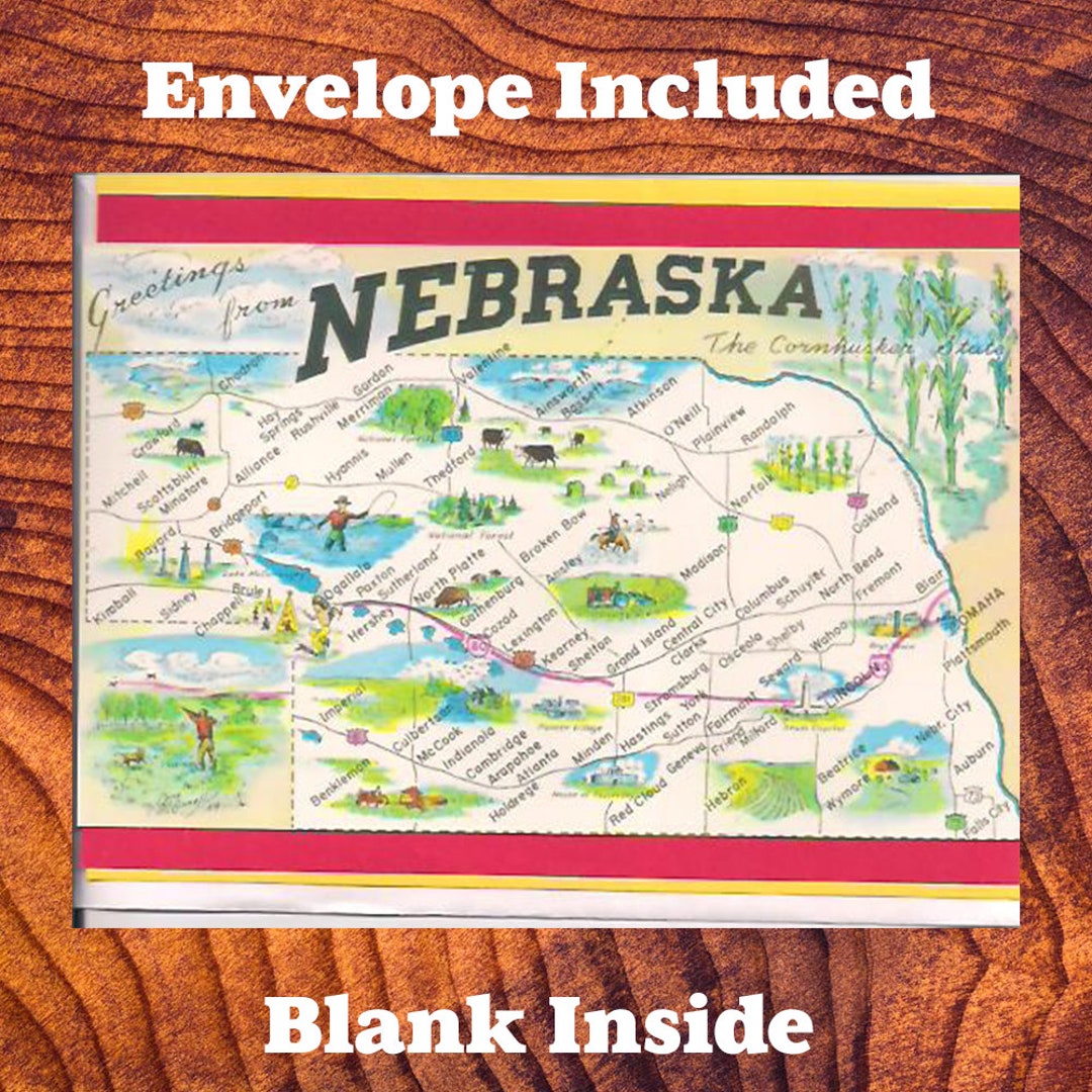 Nebraska State Map Note Card – Greetings From Nebraska - Etsy