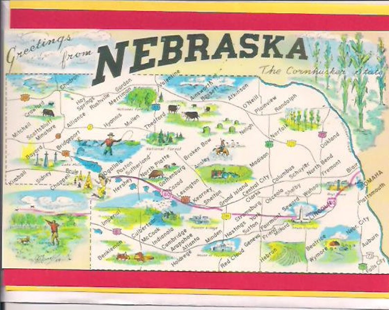 Nebraska State Map Note Card – Greetings From Nebraska - Etsy