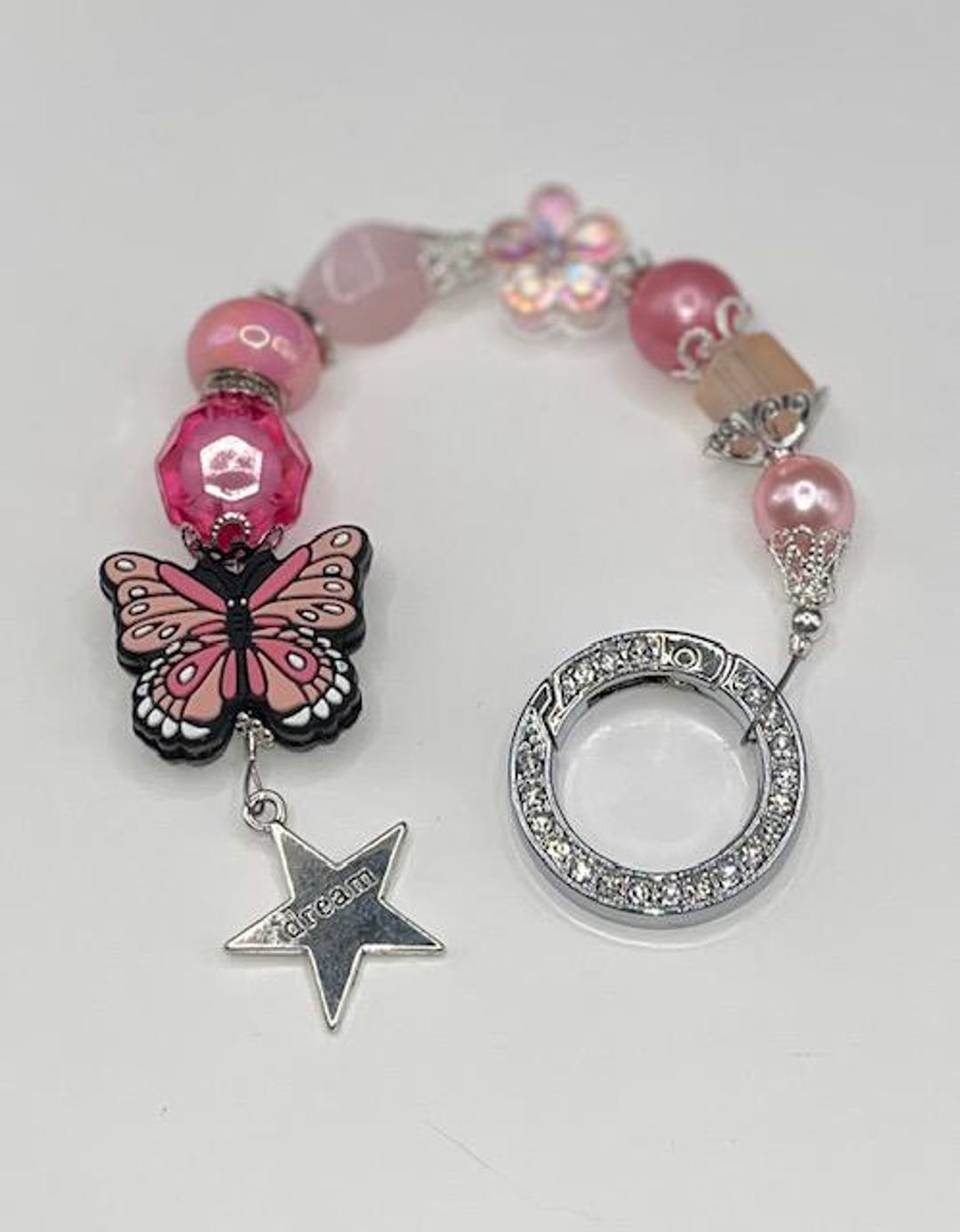 Pink Butterfly Purse Charm: Rhinestone O-ring, Satin & Opaque Beads - Etsy