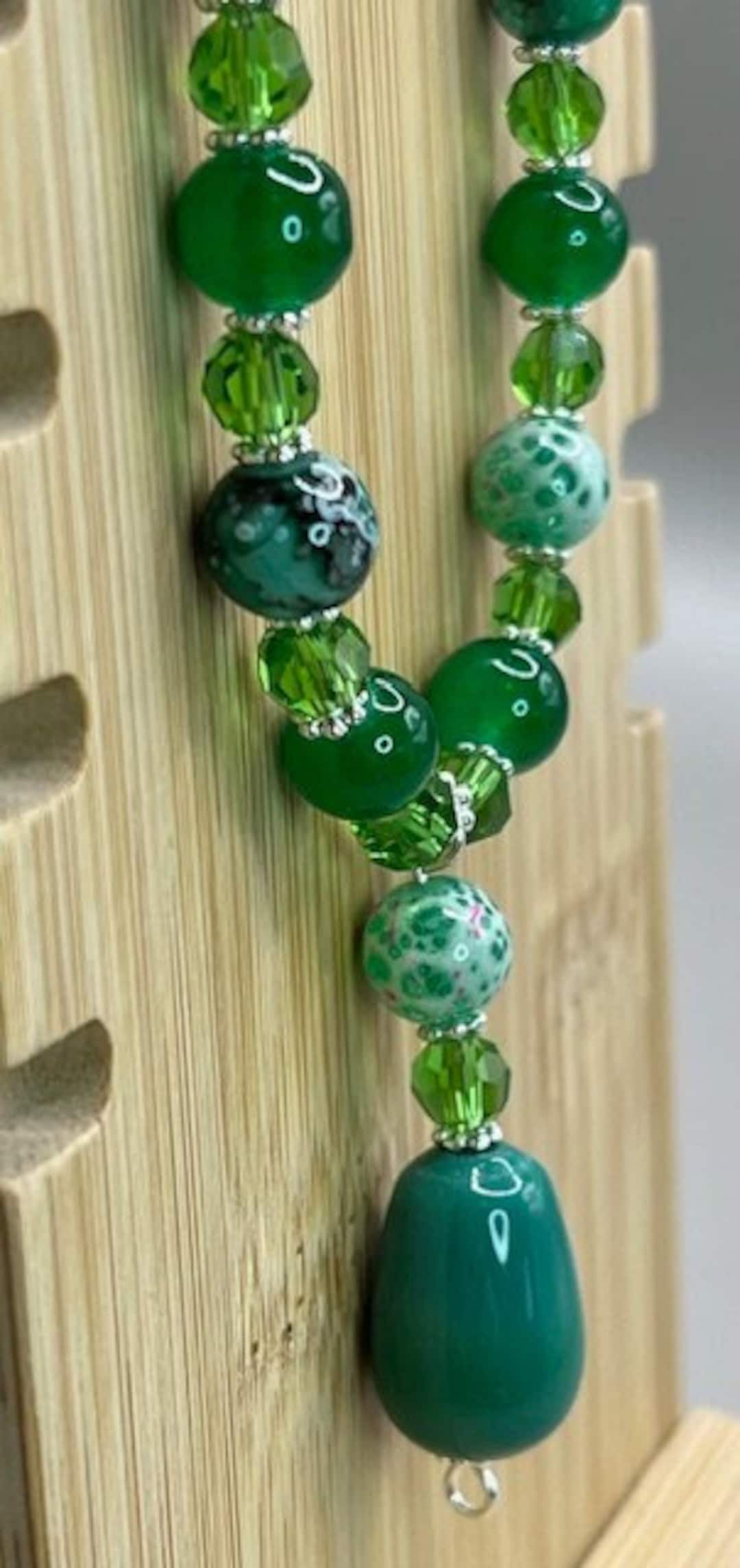 Verdant Green Glass Beads. Ceramic Green Focal Bead High Lighted With ...