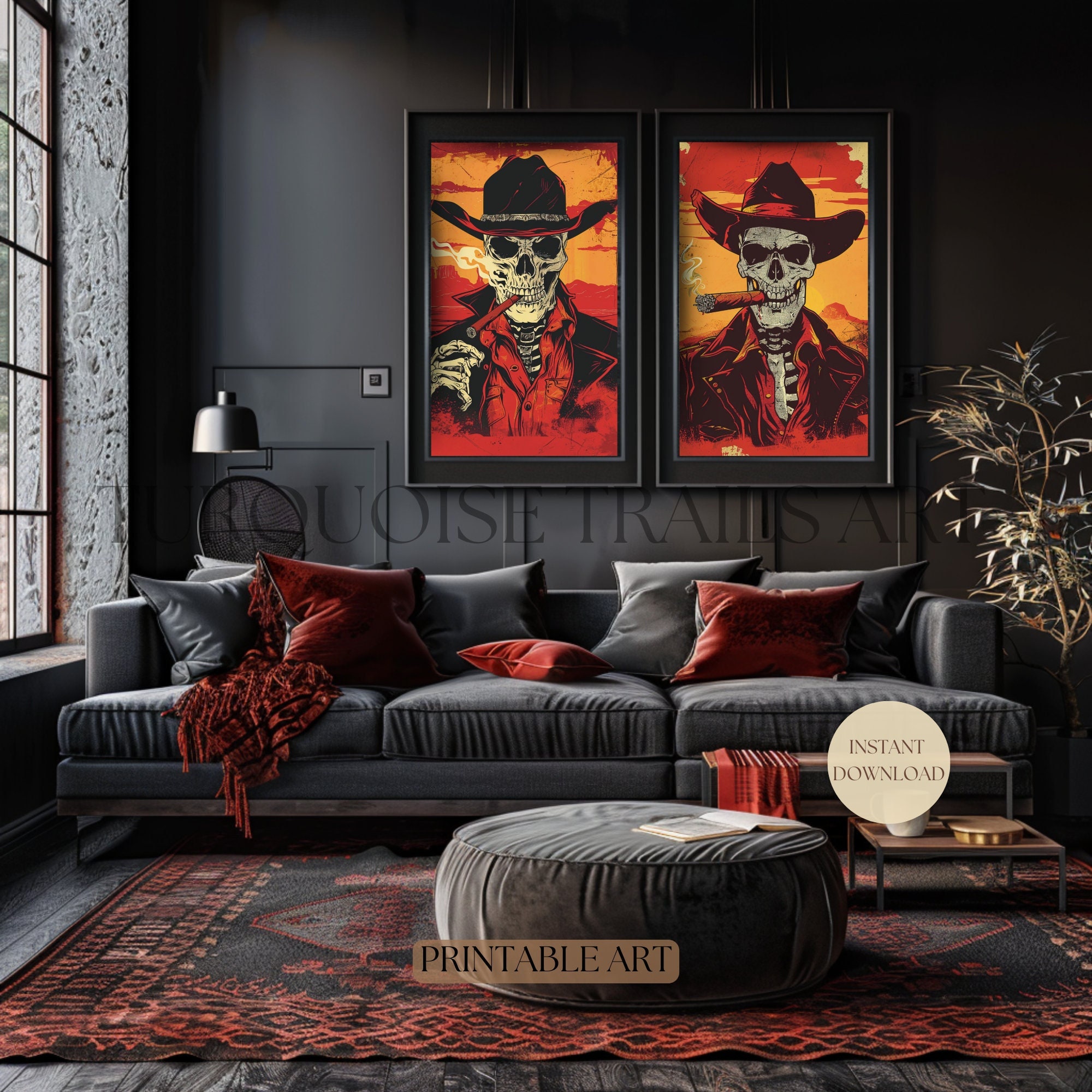 4 Cowboy Skeleton Masculine Wall Art Cowboy Poster Cowboy Artwork ...