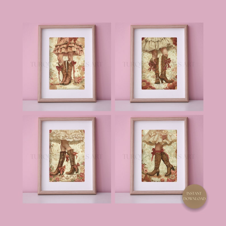 4 Cowgirl Boot Print Coquette Cowgirl Cowgirl Wall Art Prints Coquette Room Decor Printable Wall