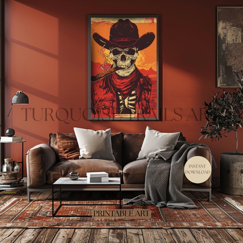 4 Cowboy Skeleton Masculine Wall Art Cowboy Poster Cowboy Artwork ...