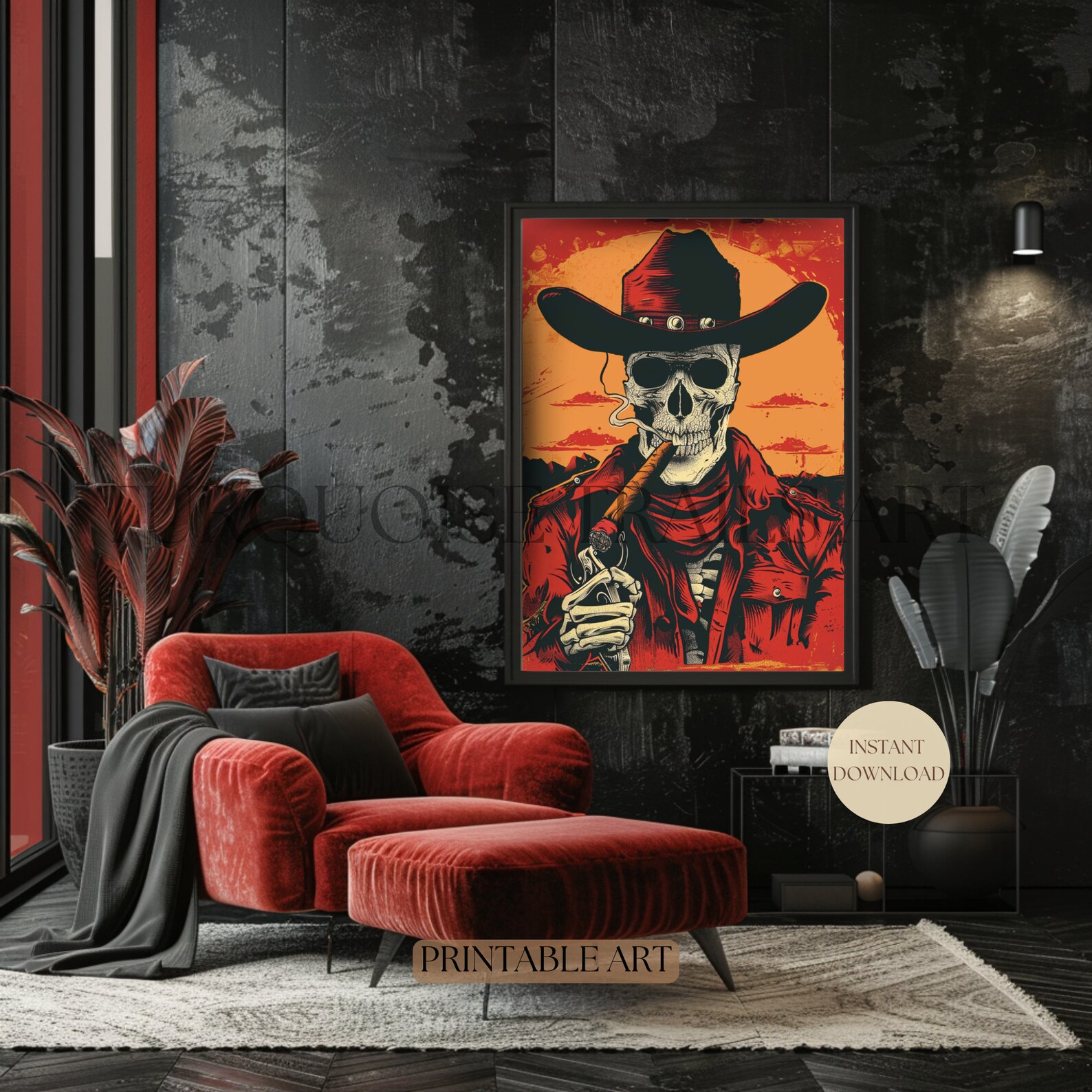 4 Cowboy Skeleton Masculine Wall Art Cowboy Poster Cowboy Artwork ...
