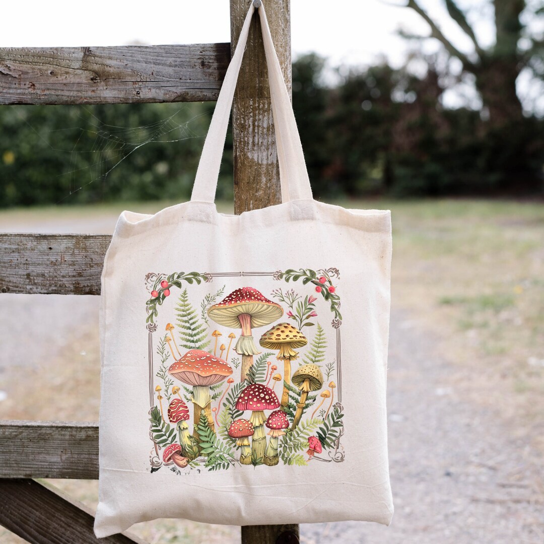 Cottagecore Tote Bag Aesthetic Canvas Tote Bag Mushroom Bag Teacher Bag ...