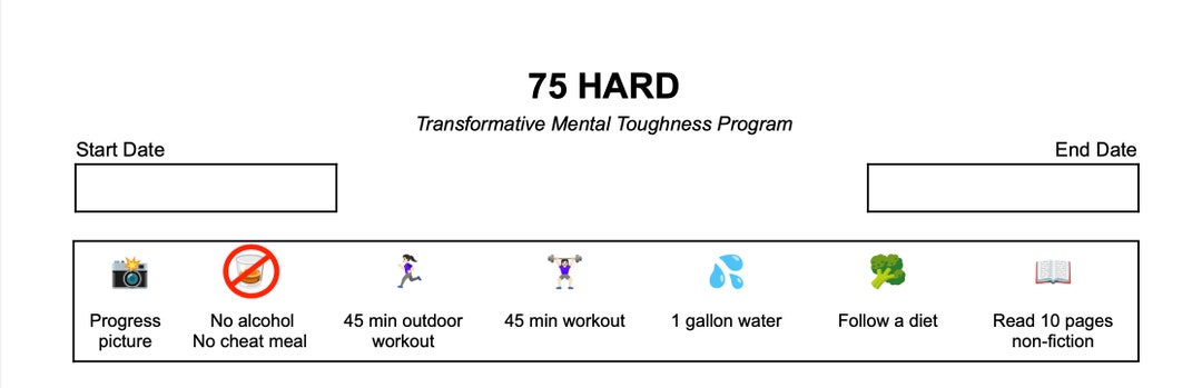 75 Hard Checklist - Etsy