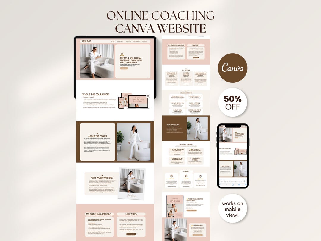 Boho Blush Coach Canva Website Template Editable Landing Page Sales ...