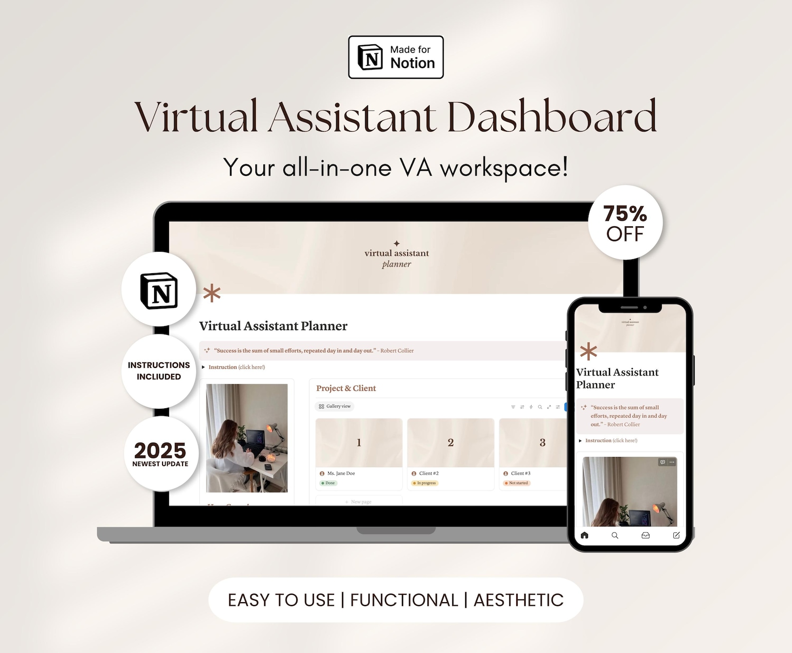 Virtual Assistant Notion Dashboard Template VA Client Management Work ...