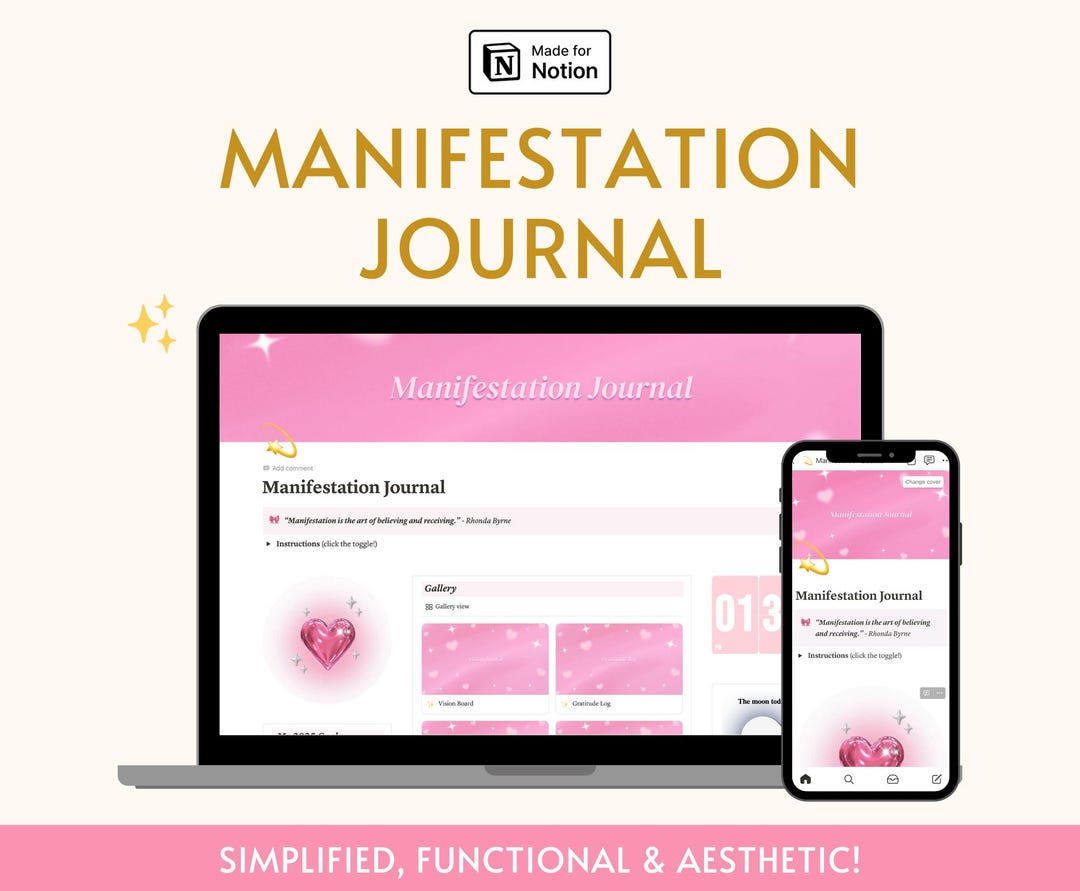 Pink Manifestation Journal: Adhd-friendly Notion Template (digital ...