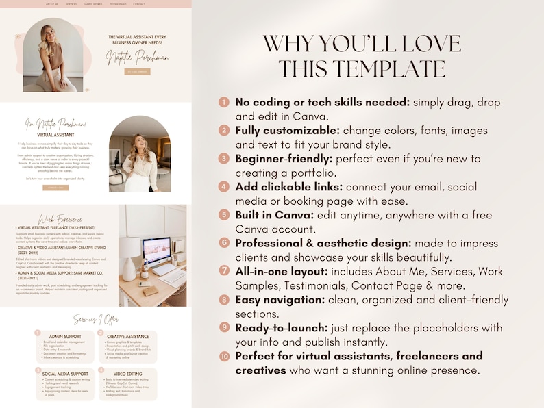 Boho Virtual Assistant Portfolio Canva Website Template Canva ...