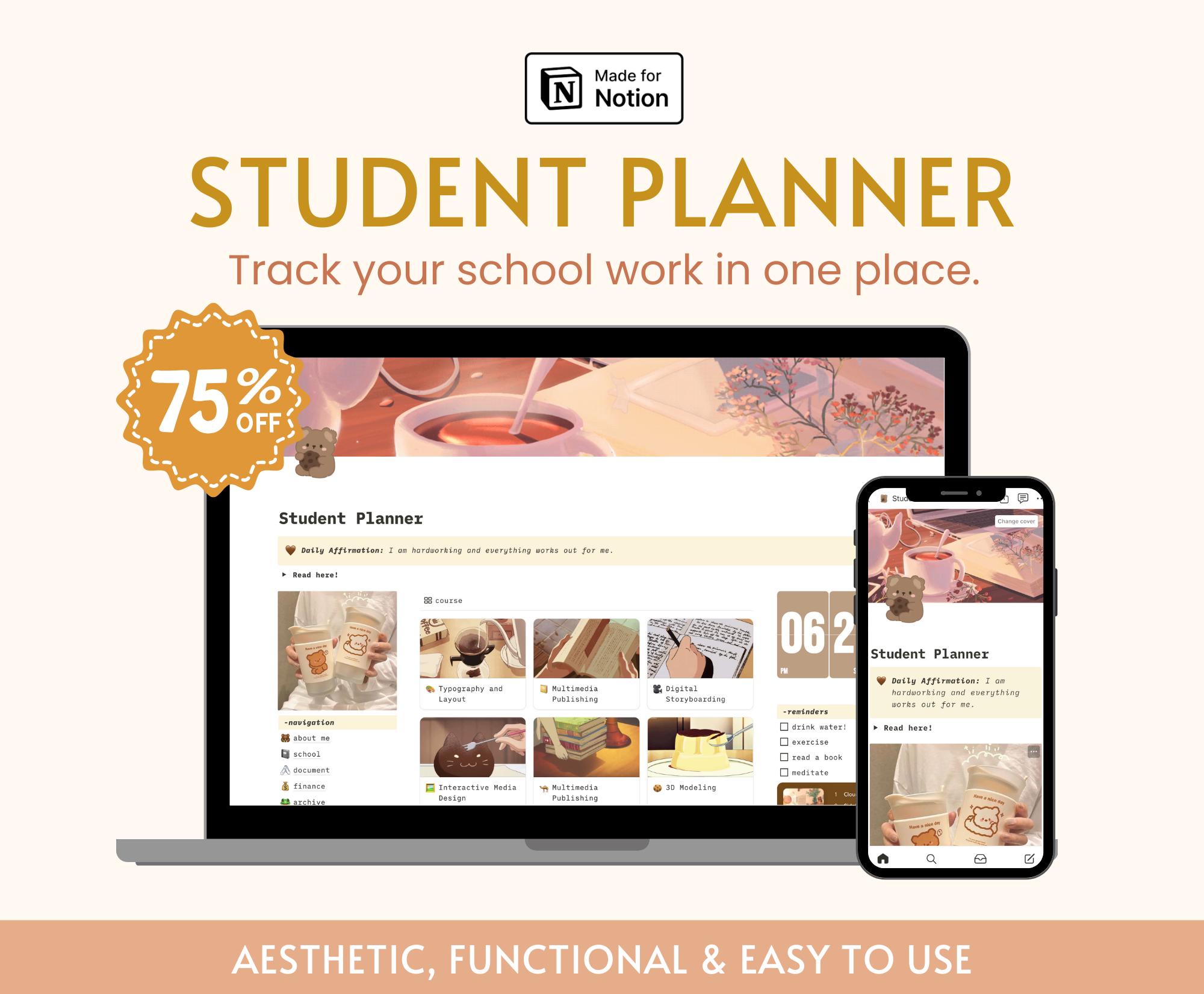 2025 Notion Template Student Planner Aesthetic Student Dashboard All in One College Planner ...