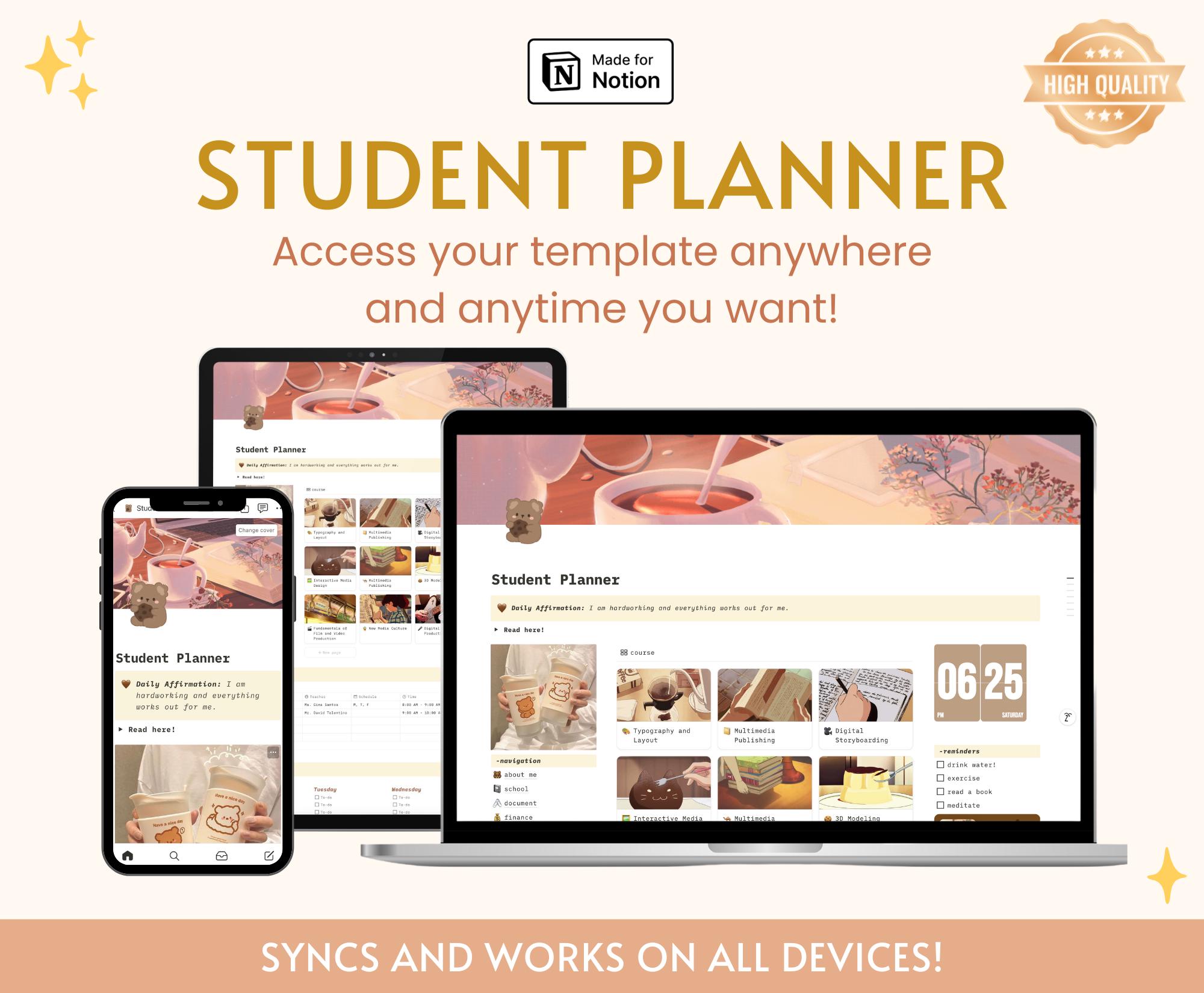 2025 Notion Template Student Planner Aesthetic Student Dashboard All in ...