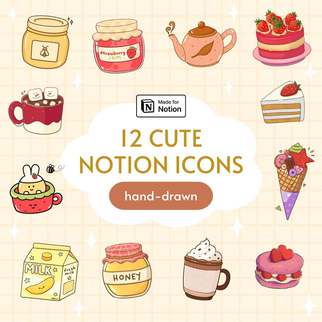 Aesthetic Icons for Notion Planner Dashboard Template Hand-drawn Food ...
