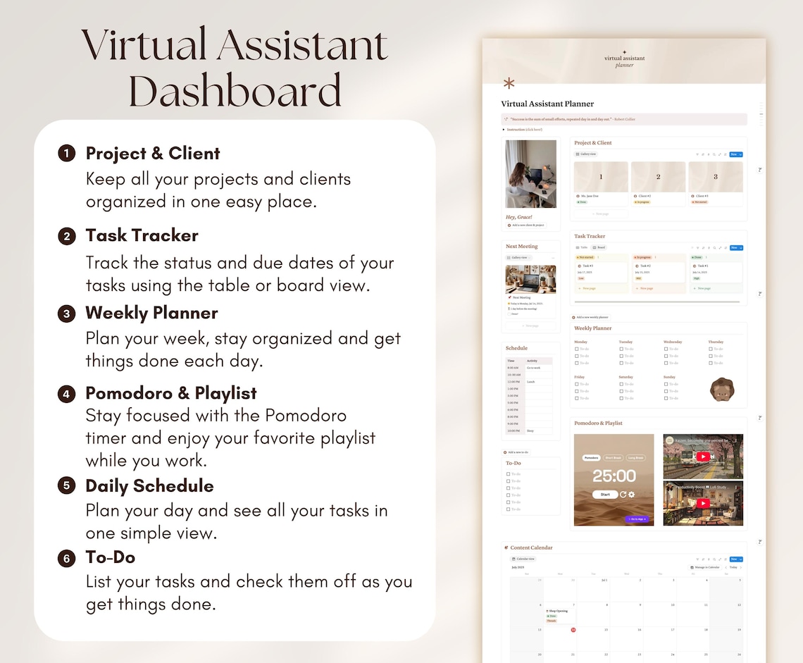 Virtual Assistant Notion Dashboard Template VA Client Management Work ...