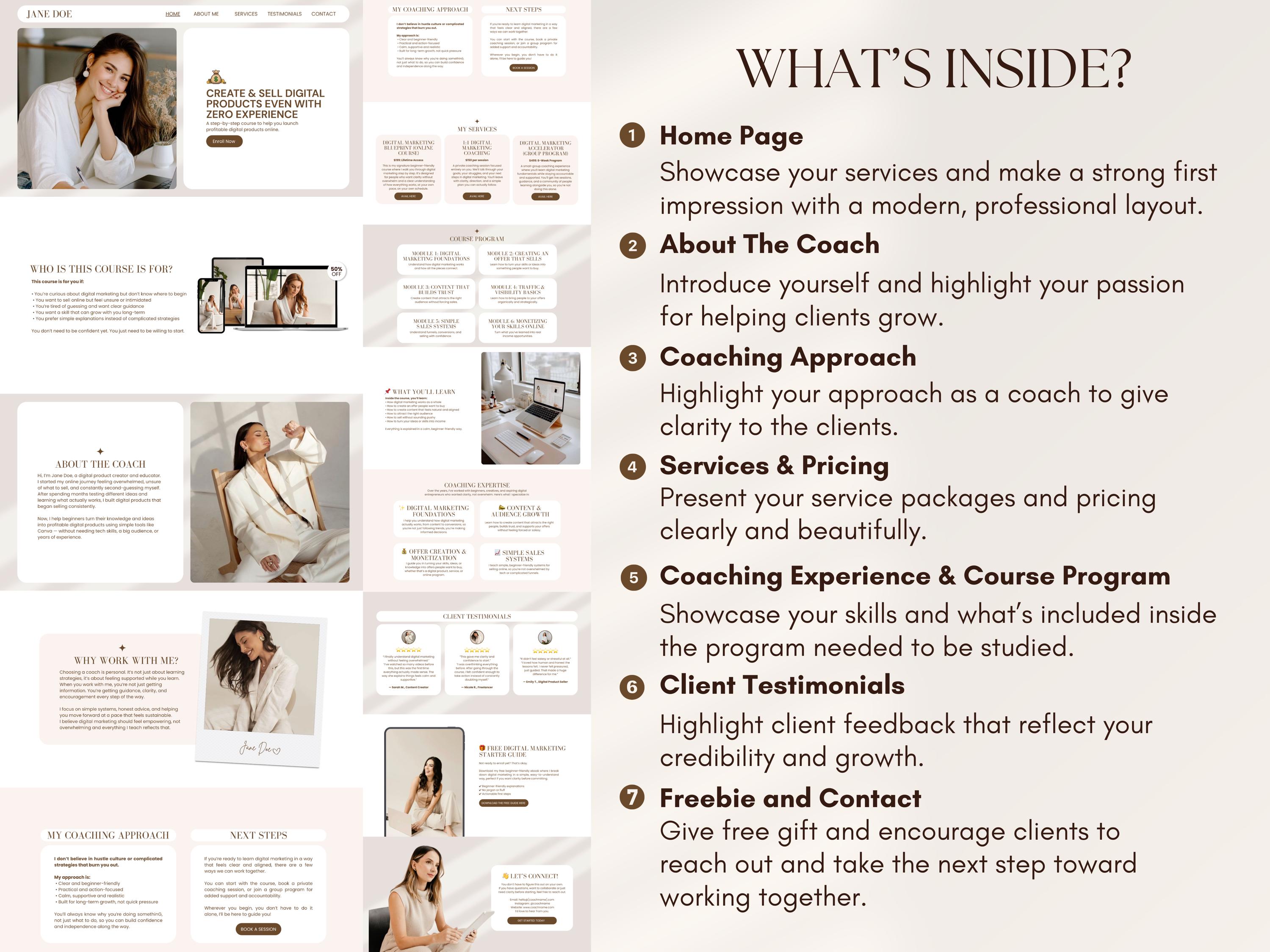 Boho Coach Canva Website Template Editable Landing Page Sales Page ...