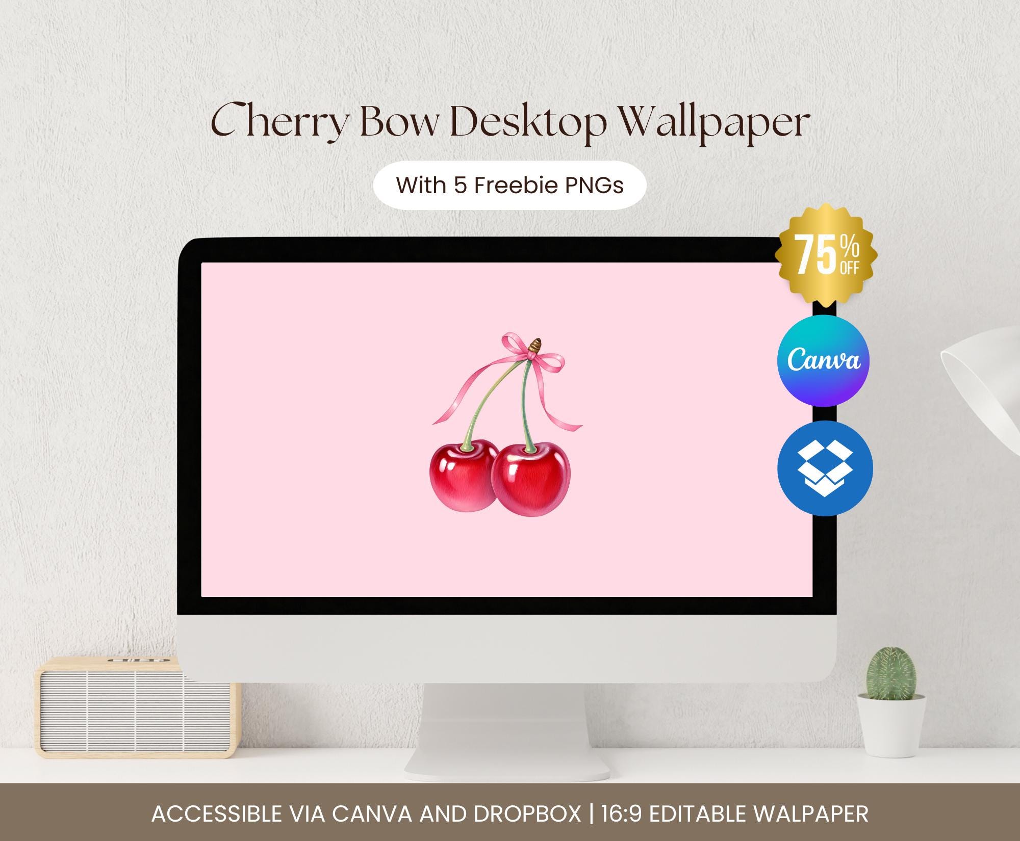 Coquette Cherry Bow Desktop Wallpaper: Pink Red Girly (digital Download ...