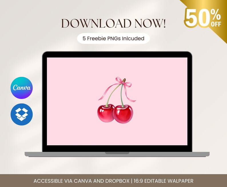 Coquette Cherry Bow Desktop Wallpaper: Pink Red Girly (digital Download ...